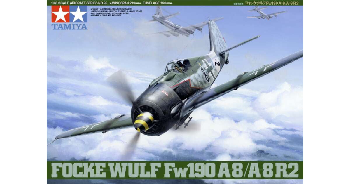 Tamiya Focke Wulf Fw190 A-8/A-8 R2 1:48 makett repülő (300061095 ...