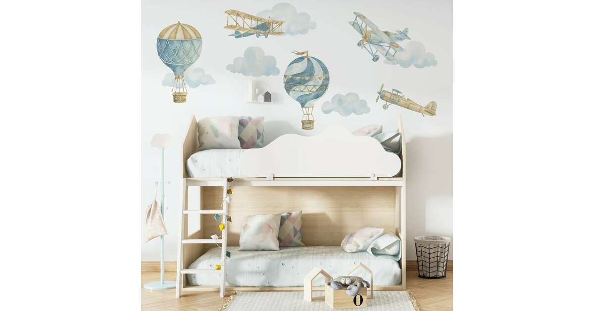 Falmatrica léghajók repülők felhők kék arany 100x100 cm | Pepita.hu