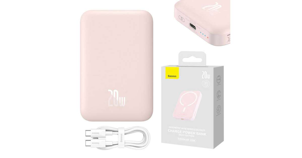Powerbank Baseus Magnetic Mini 6000mAh 20W MagSafe (pink) | Pepita.hu