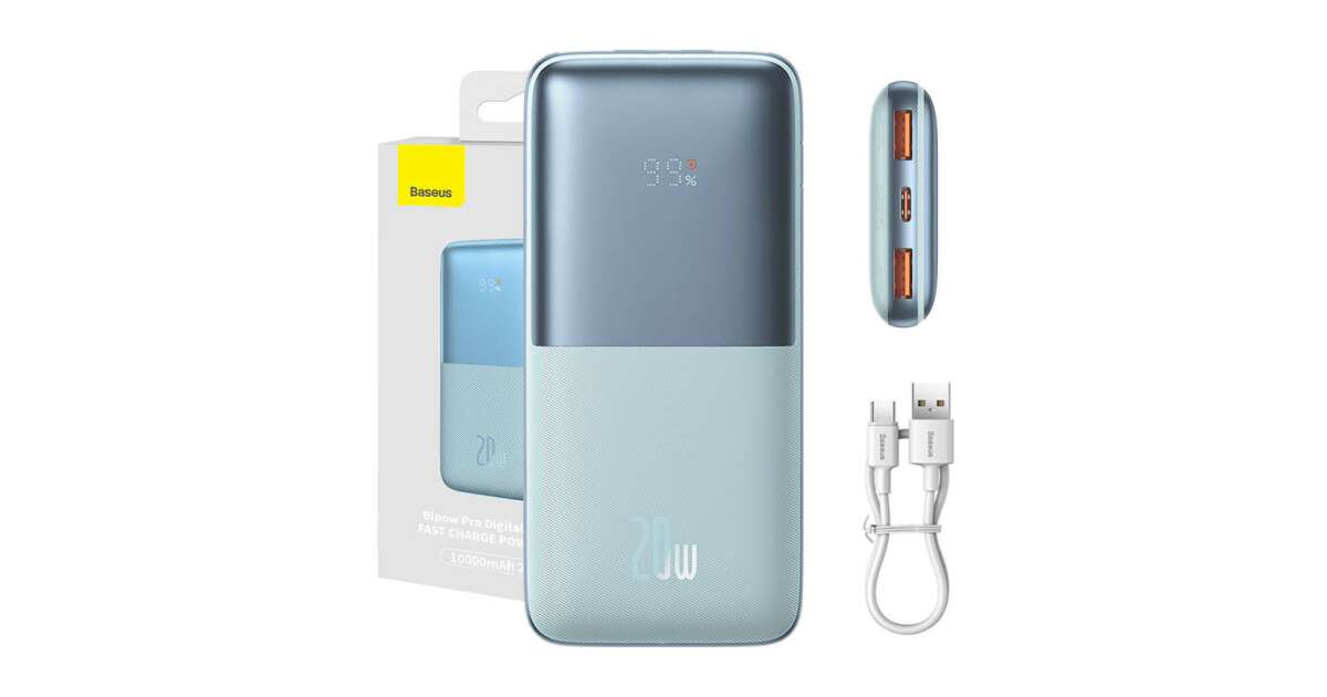 Baseus Bipow Pro Powerbank 10000mAh, 2xUSB, USB-C, 20W (kék) | Pepita.hu