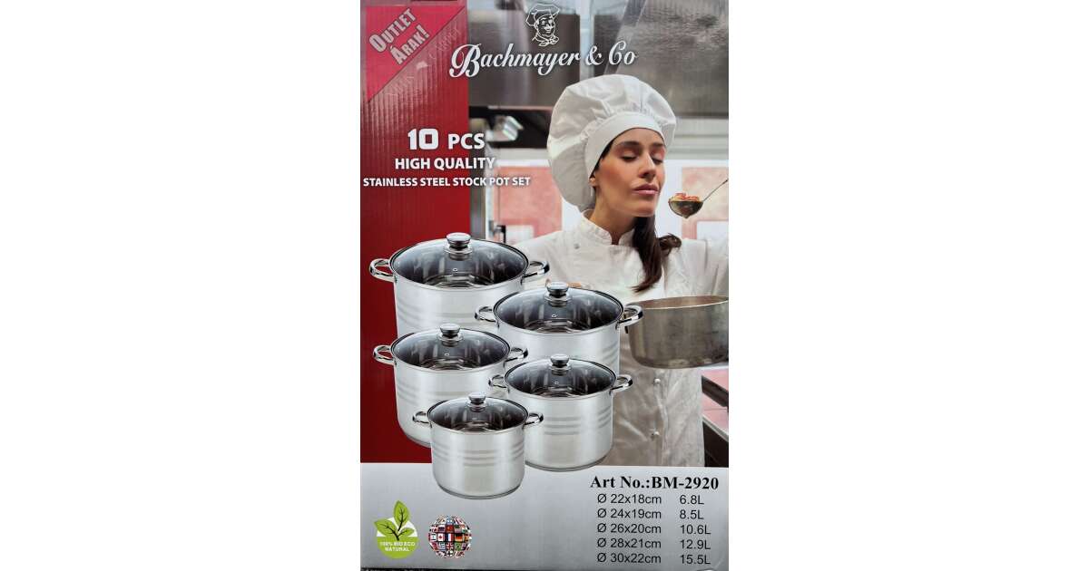 Bachmayer 10 darabos főzőedény készlet inox nemesacélból + AJÁNDÉK KÉS ...