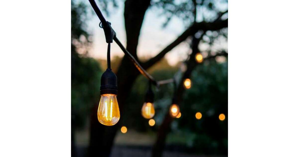 Kültéri fényfűzér kerti égősor girland 15m + 16db 1W LED izzó IP44 E27 ...