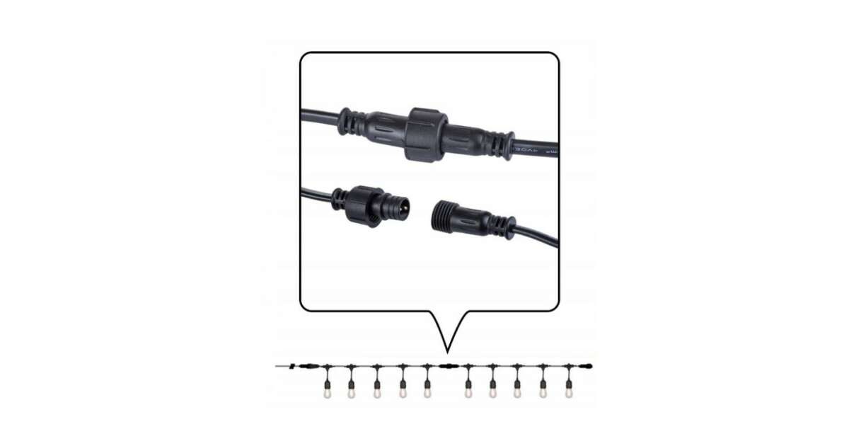 Kültéri fényfűzér kerti égősor girland 15m + 16db 1W LED izzó IP44 E27 ...