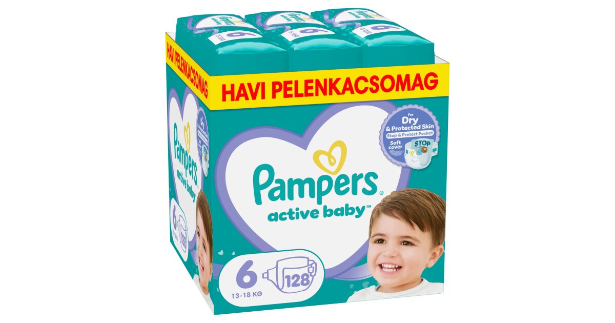 Pachet lunar de scutece Pampers Active Baby 13-18kg Junior 6 (128 buc ...
