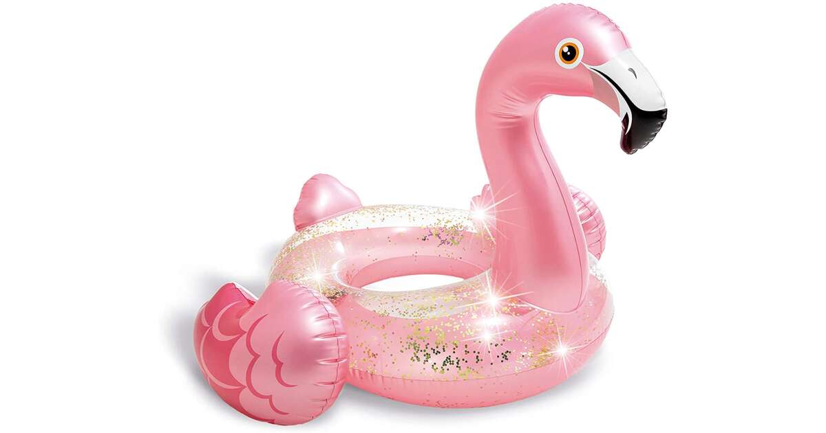Colac gonflabil tip saltea, Pink Glitter Flamingo, cu sclipici, 99 x 89 ...
