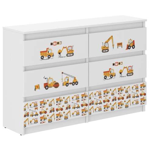 Comodă pentru tineret cu 6 sertare 120cm - Utilaje de construcții #alb ...