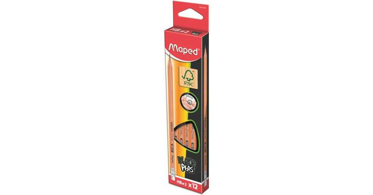 MAPED Graphite pencil with eraser, HB, triangular, MAPED Black`Peps ...