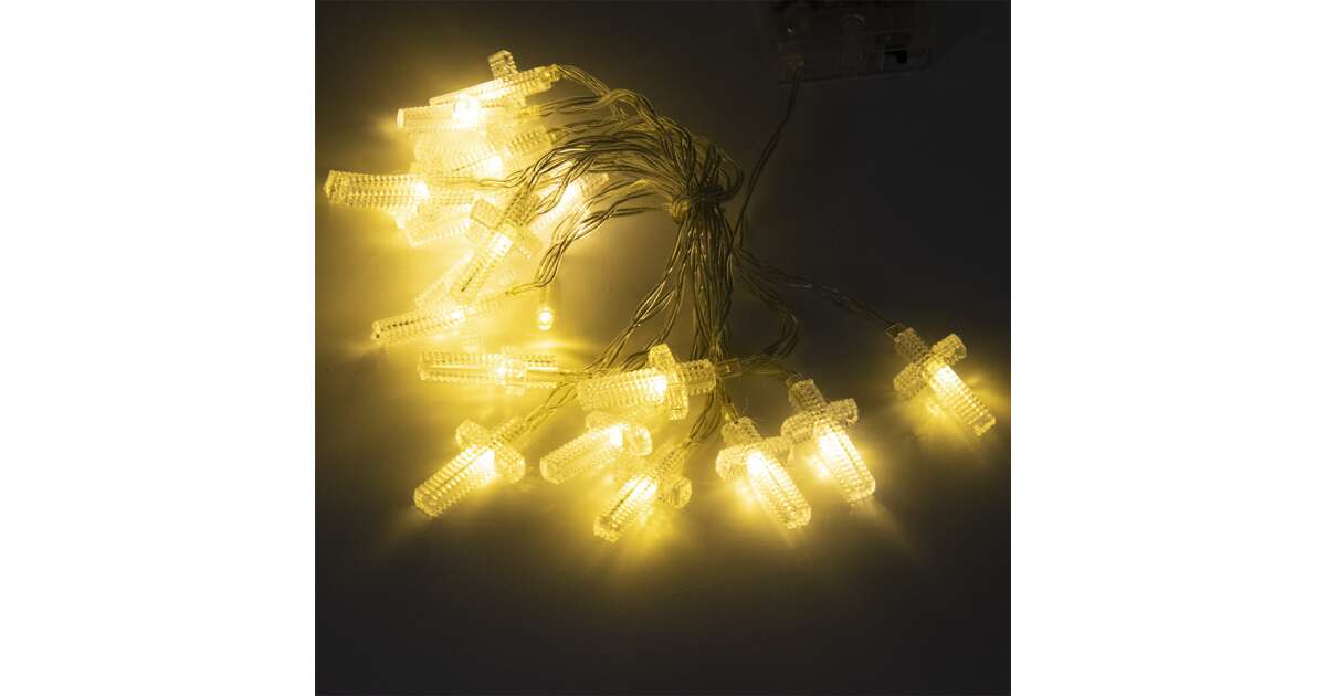 Keresztes karácsonyi 20 LED fényfüzér, elemes - meleg fehér | Pepita.hu