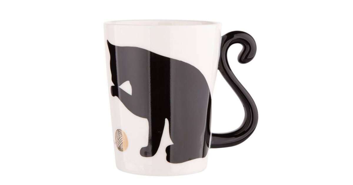 Fekete macskás bögre cicafarok füllel - 250 ml | Pepita.hu