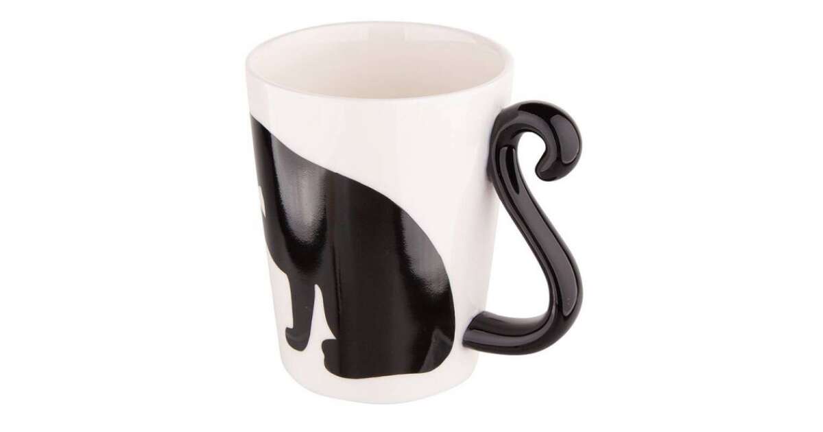 Fekete macskás bögre cicafarok füllel - 250 ml | Pepita.hu