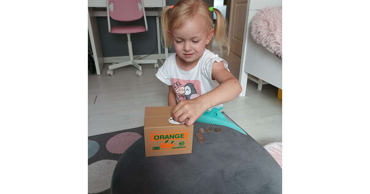 Interaktív cicás persely gyerekeknek - dobozban rejtőző pénzlopó cica - 12 x 10 x 9 cm (BB-3051 ...