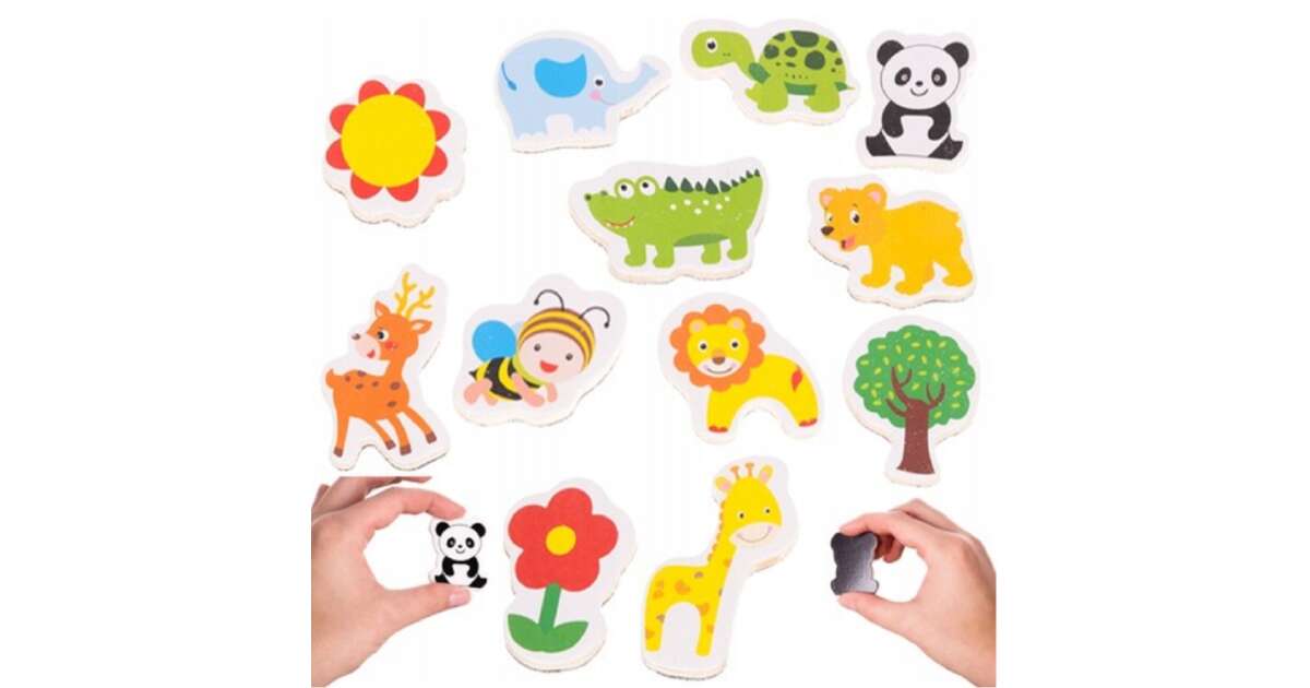 12 darabos hűtőmágnes készlet gyerekeknek - színes állatos figurával ...