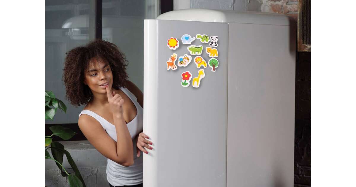 12 darabos hűtőmágnes készlet gyerekeknek - színes állatos figurával ...