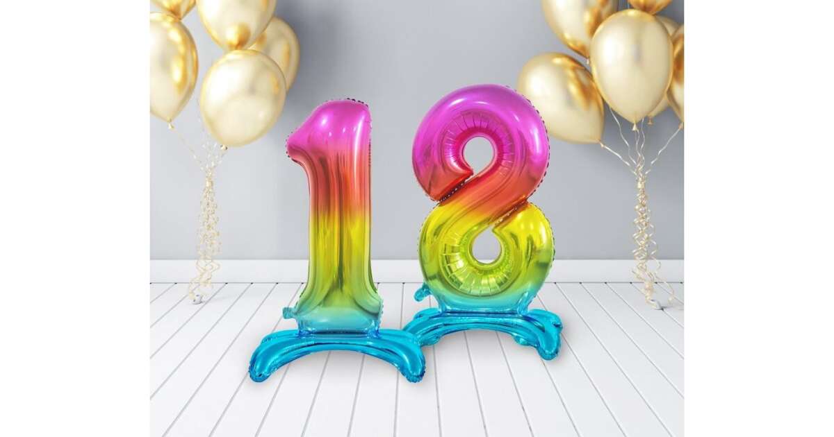 Rainbow, Színes 8-as szám fólia lufi talppal 74 cm | Pepita.hu