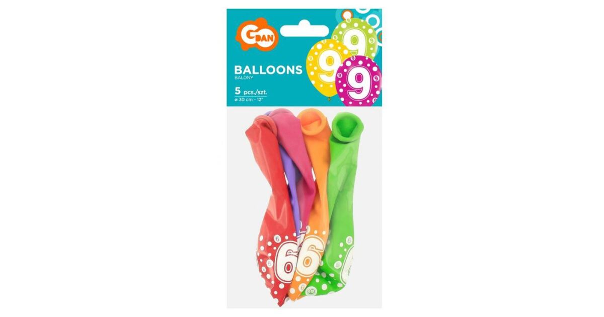 Happy Birthday 9 léggömb, lufi 5 db-os 12 inch (30cm) | Pepita.hu