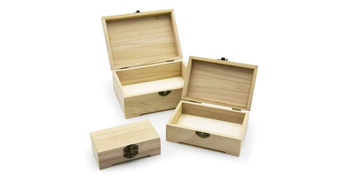 3 részes fa doboz szett fém szerelvényekkel - 7,5x17,5x12,5 cm | Pepita.hu