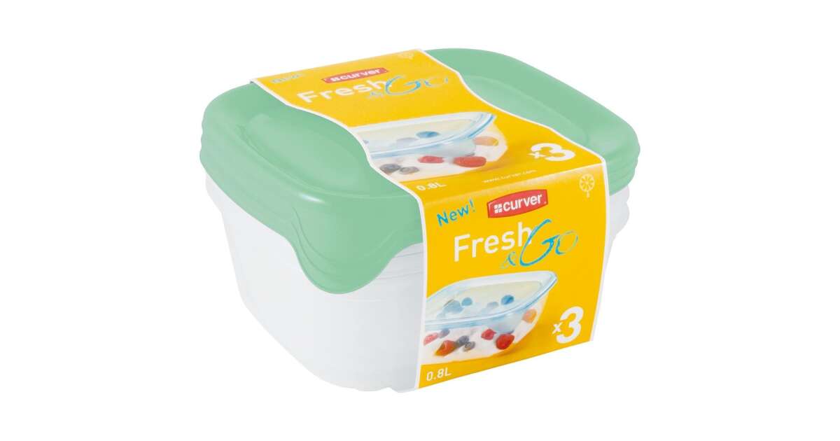 CURVER FRESH&GO SZÖGLETES ÉTELTARTÓ SZETT 3x0.8L - Átlátszó/zöld ...
