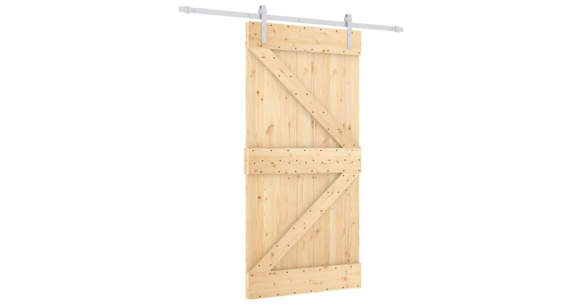 Tömör fenyőfa tolóajtó fémszerelék szettel 100 x 210 cm | Pepita.hu