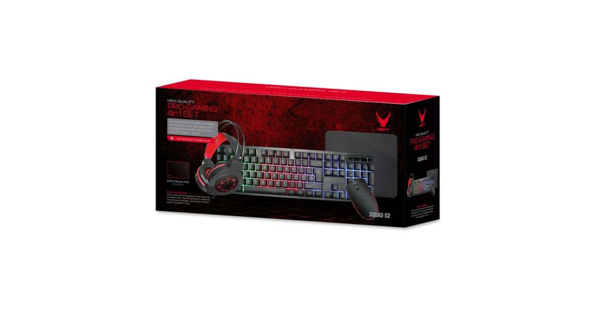 VARR gamer vezetékes billentyűzet + egér + fejhallgató szett, állítható ...