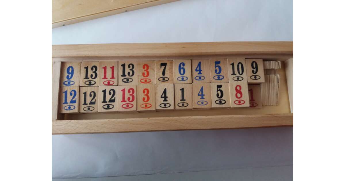 Táblás römi fa dobozban fa lapokkal gyerek családi társasjáték teljesen ...