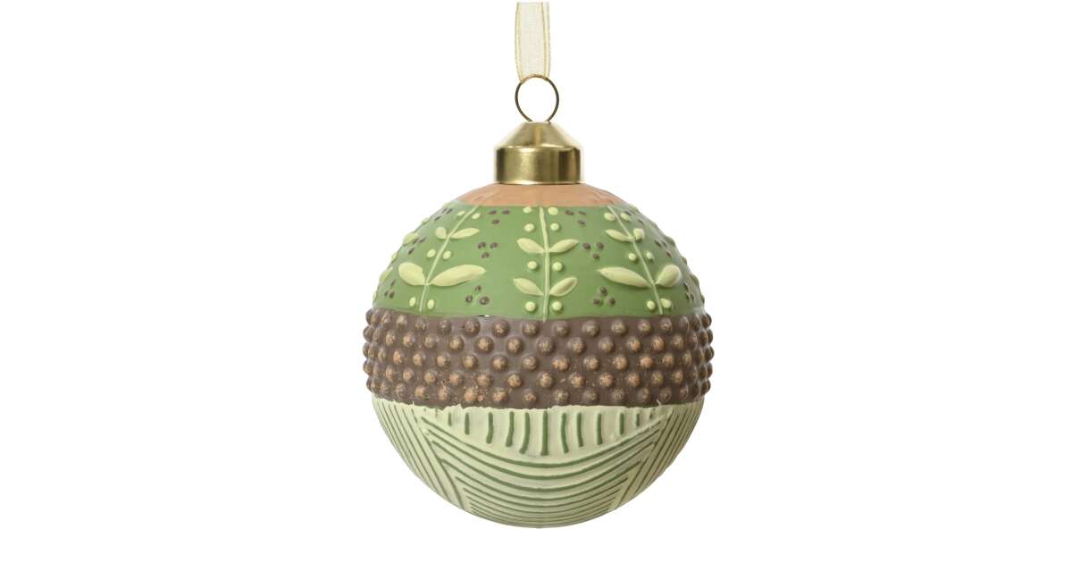 Glob brad Craciun imprimeu frunze, 8 cm, sticla, multicolor | Pepita.com