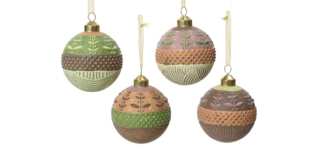 Glob brad Craciun imprimeu frunze, 8 cm, sticla, multicolor | Pepita.com