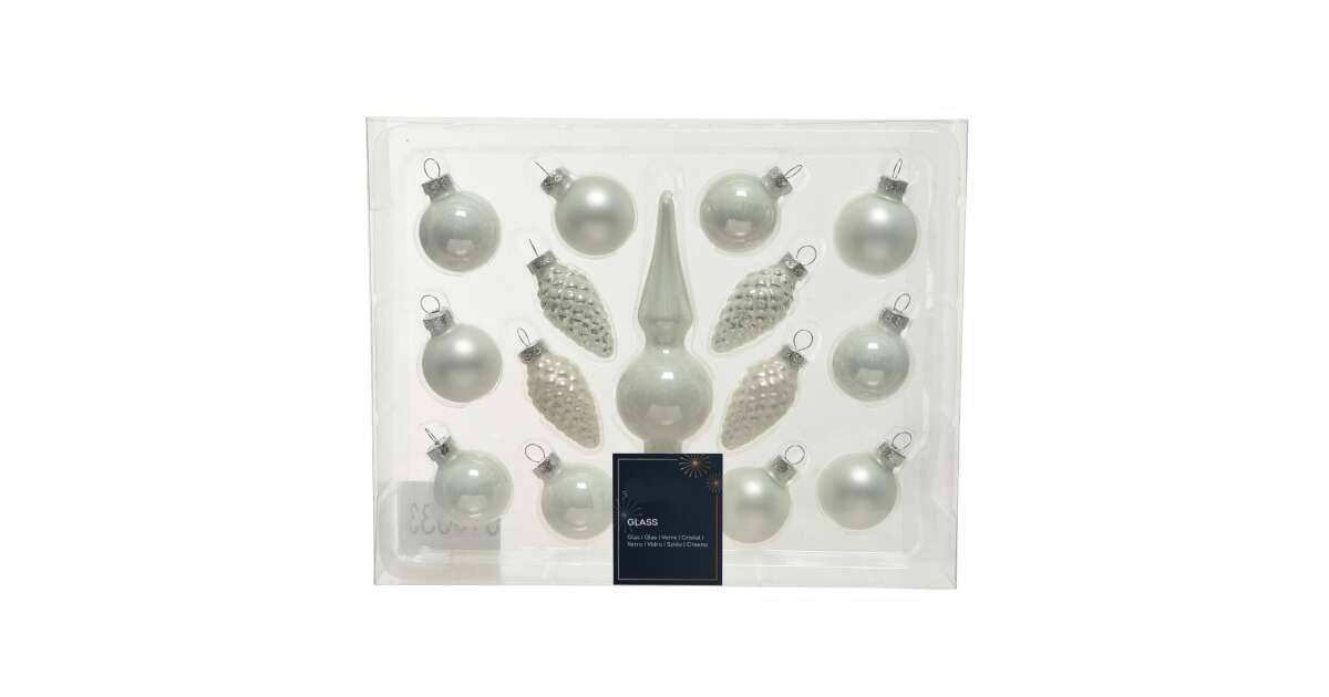 Set 14 globuri brad Craciun, 3 cm, shiny - matt mix, alb | Pepita.com