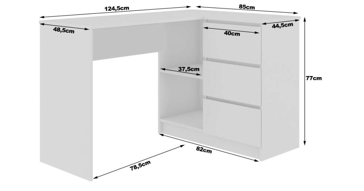 Akord Sarok Íróasztal B16 - 124 cm, Jobbos, 3 Fiókos, Döntött Craft ...