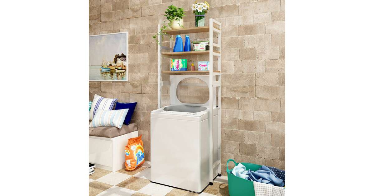 Elite Home® Raft de baie din metal cu 3 niveluri și rafturi din lemn ...