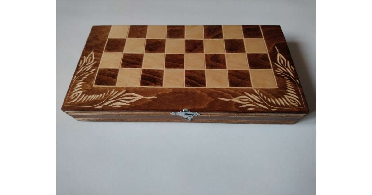 Fa sakk készlet 26x26 cm bükkfa sakk tábla doboz sakkfigura backgammon ...