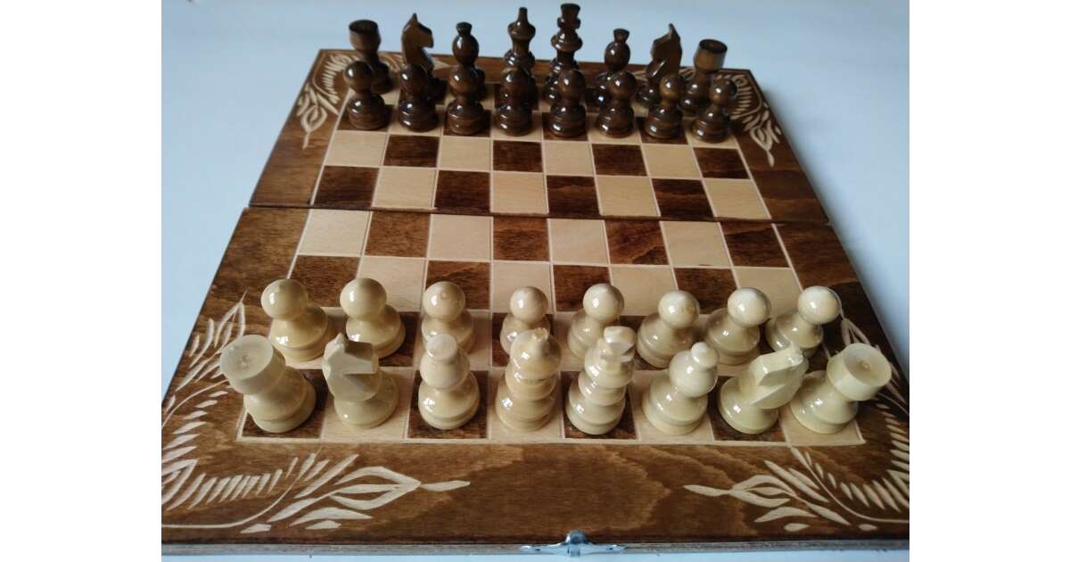 Fa sakk készlet 26x26 cm bükkfa sakk tábla doboz sakkfigura backgammon ...