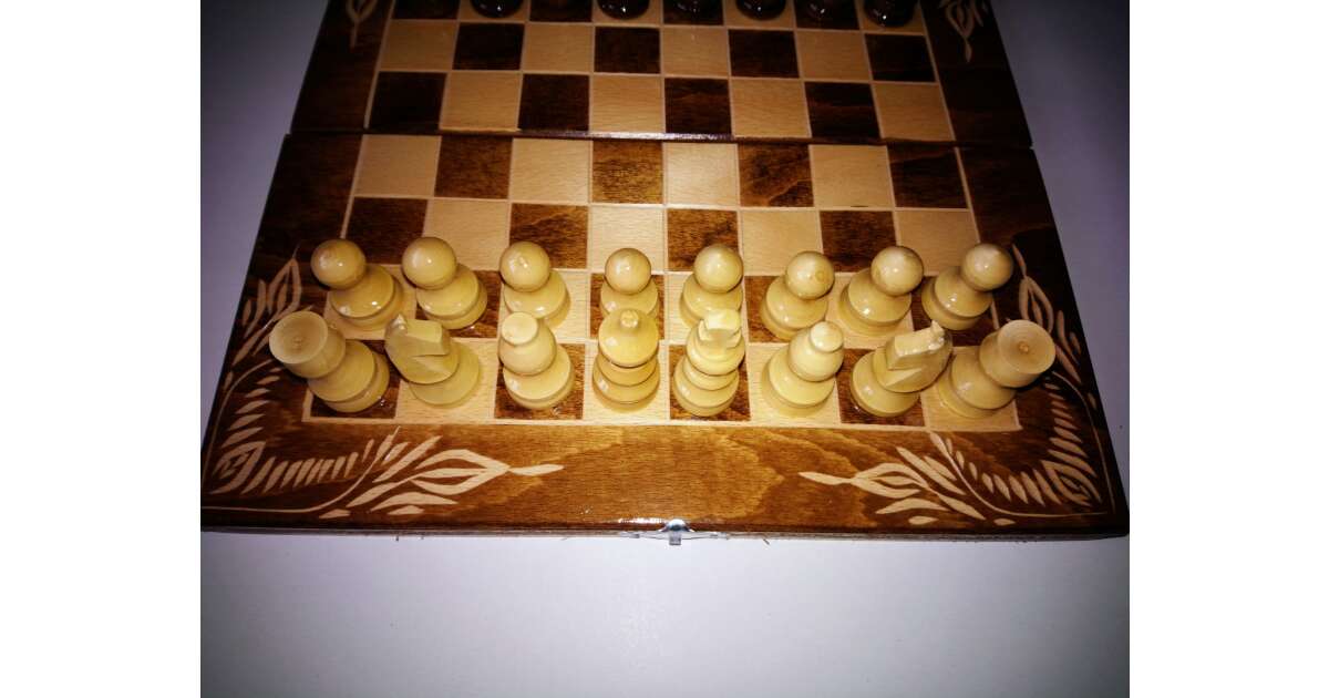 Fa sakk készlet 26x26 cm bükkfa sakk tábla doboz sakkfigura backgammon ...