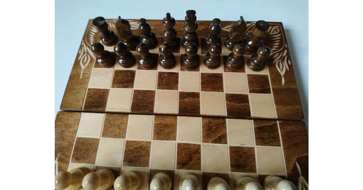 Fa sakk készlet 26x26 cm bükkfa sakk tábla doboz sakkfigura backgammon ...