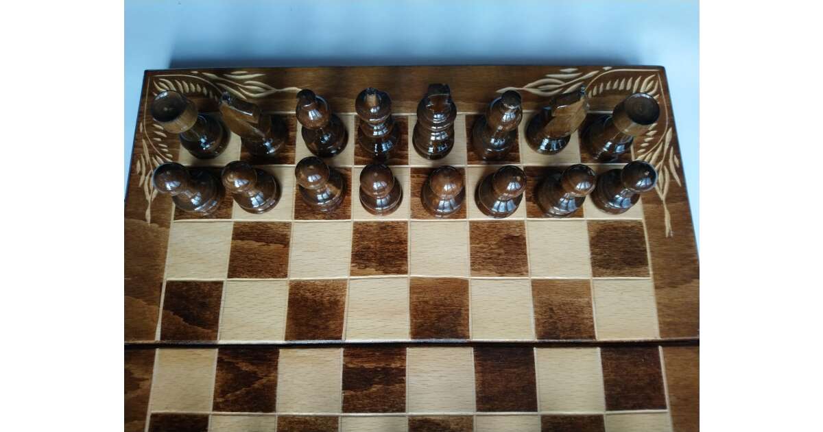 Fa sakk készlet 32x32 cm bükkfa sakk tábla doboz klaszikus sakkfigura ...