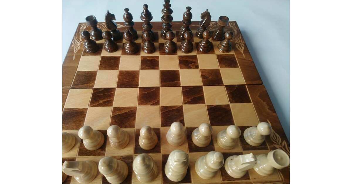 Fa sakk készlet 38x38 cm bükkfa sakk tábla doboz klaszikus sakkfigura backgammon dáma játék ...