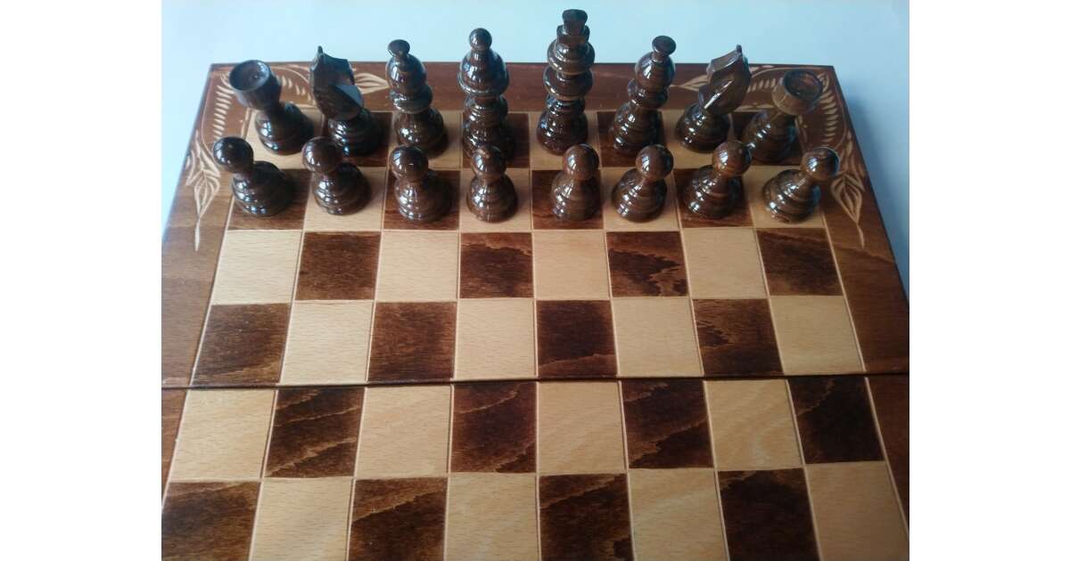 Fa sakk készlet 38x38 cm bükkfa sakk tábla doboz klaszikus sakkfigura ...