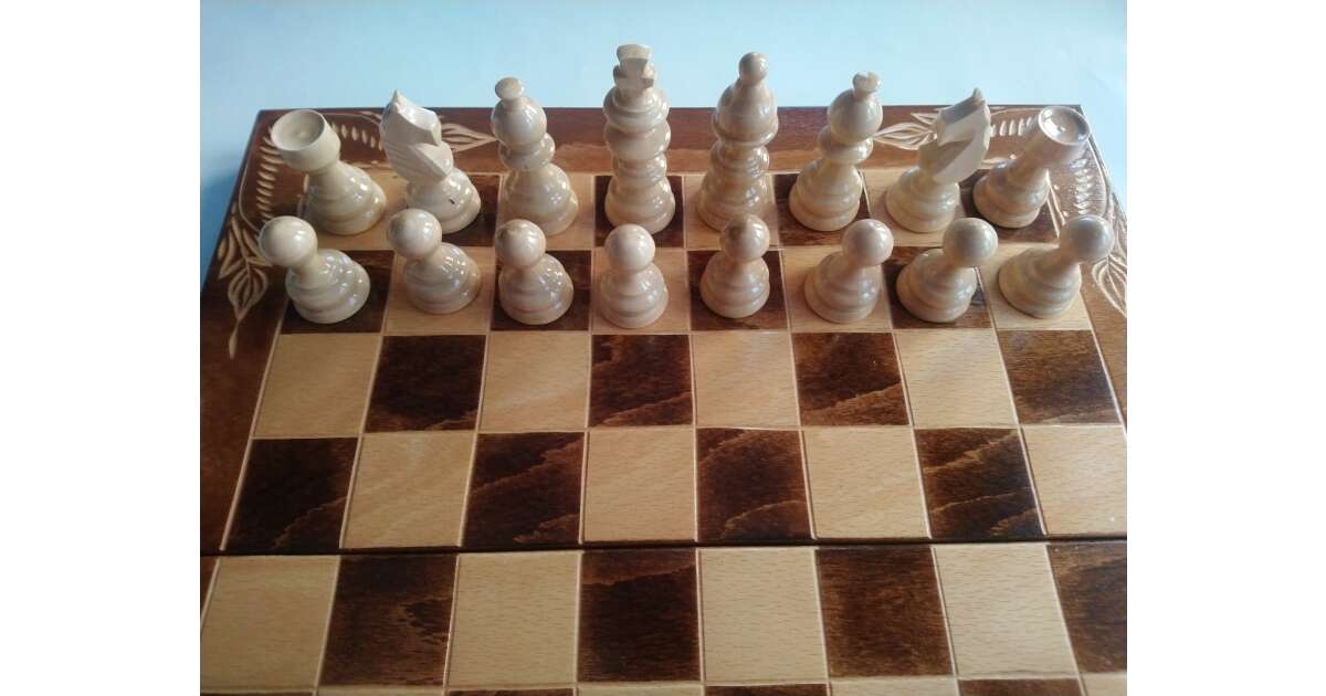 Fa sakk készlet 38x38 cm bükkfa sakk tábla doboz klaszikus sakkfigura ...