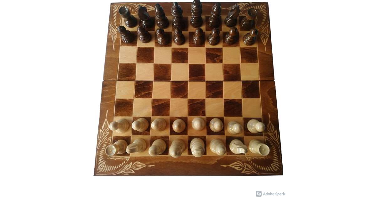 Fa sakk készlet 38x38 cm bükkfa sakk tábla doboz klaszikus sakkfigura ...