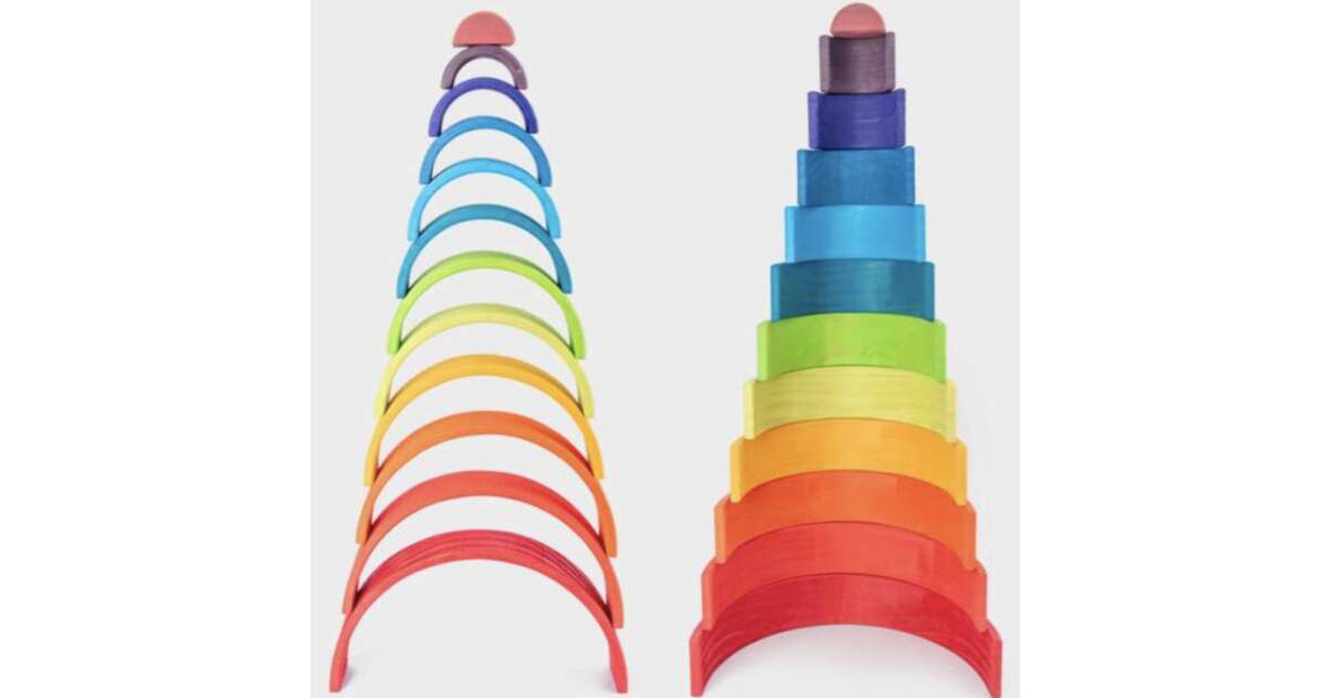 Montessori fából készült nagy szivárvány építo játék 12db | Pepita.hu