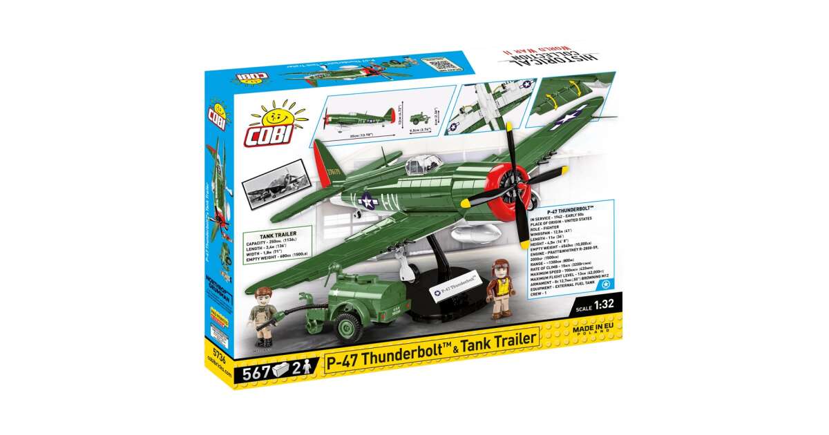 Cobi P-47 Thunderbolt és tank utánfutó építő szett, Repülőgép kollekció ...