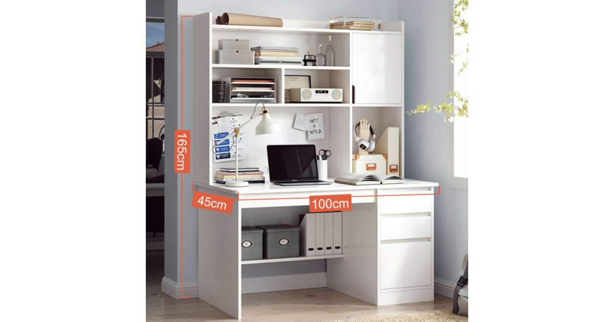 Birou cu rafturi cu sertare și depozitare alb OT-507-White | Pepita.com
