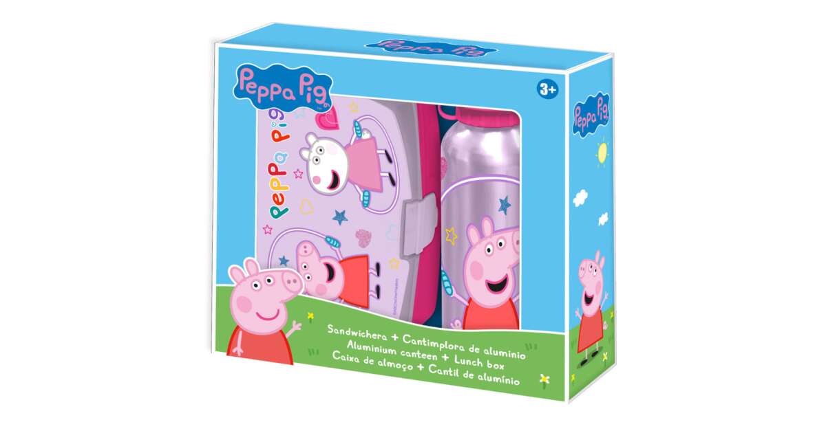 Peppa Pig Jump Rope Sandwich Box + Set sticle de apă din aluminiu ...