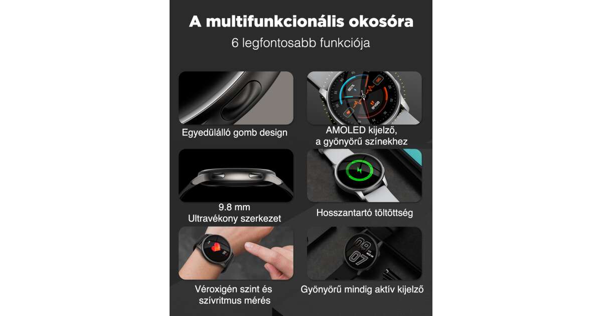 FitSync LA17 AMOLED Smartwatch, Always ON Display, 2.5D Ásványi íves ...