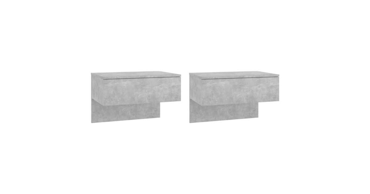 2 db betonszürke falra szerelhető szerelt fa éjjeliszekrény (810944 ...