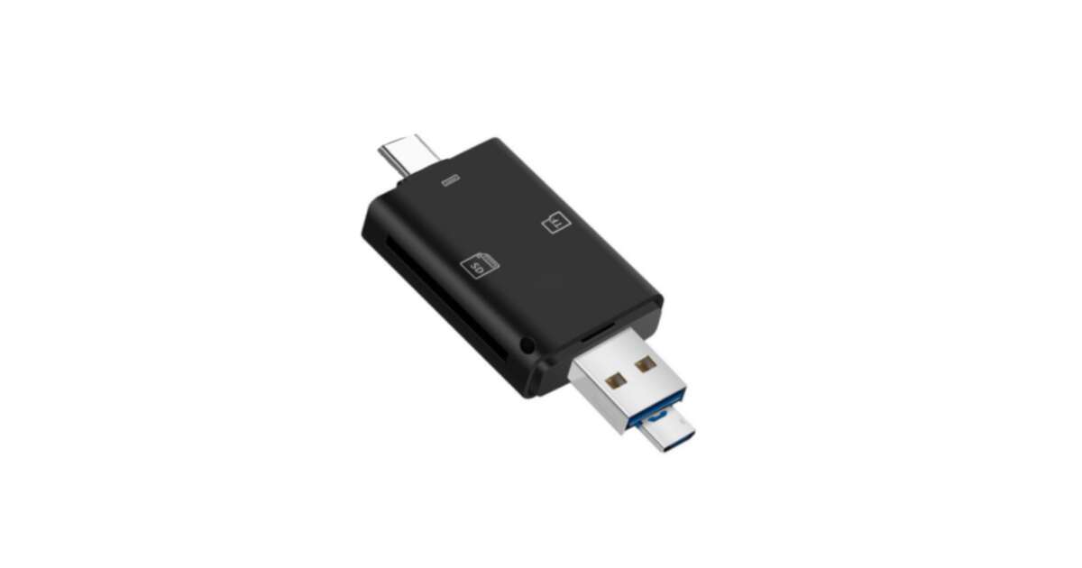 3in1-ben OTG kártyaolvasó, TF kártya, SD kártya, USB-C, MicroUSB és USB ...