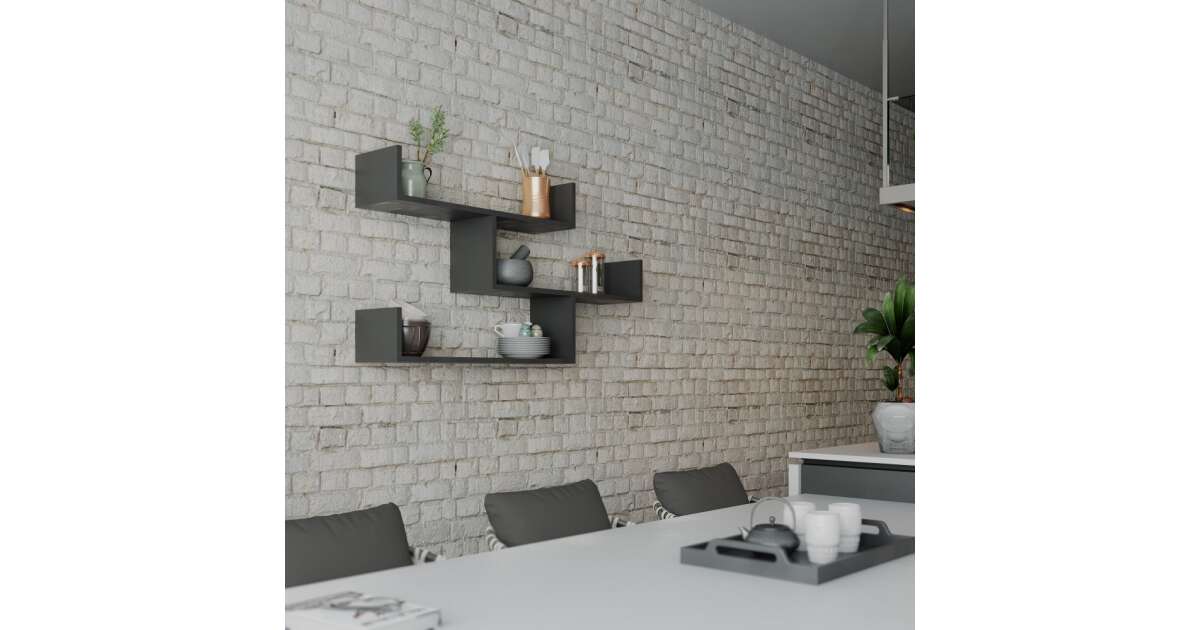 Modern Fali Polc - L-alakú - Antracit - 120cm | Pepita.hu