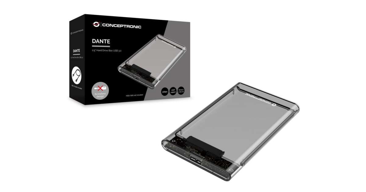 Conceptronic 2,5 USB 3.0 SATA HDD/SSD Enclosure Transparent DANTE03T ...