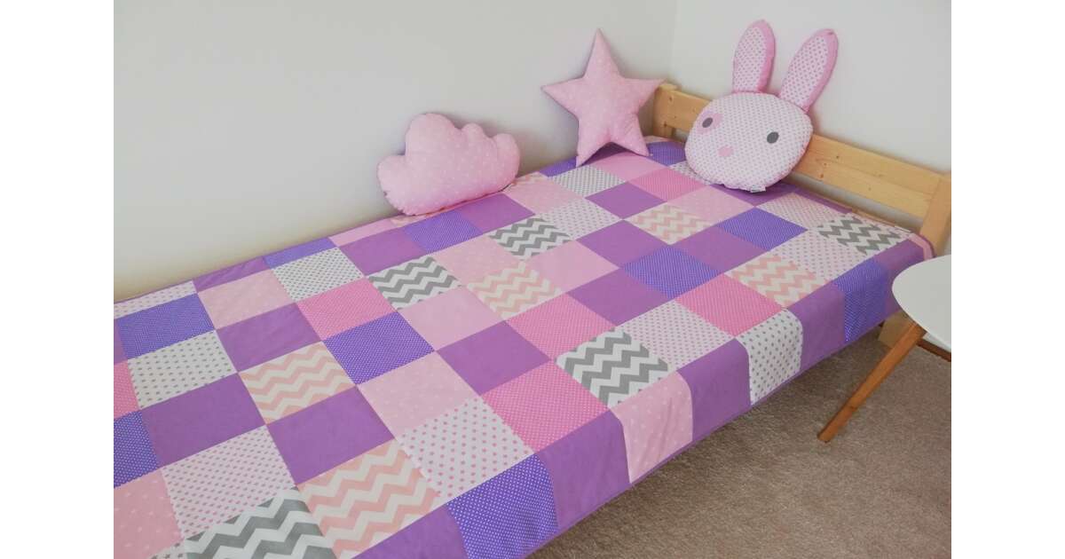 Lila-rózsaszín patchwork ágytakaró | Pepita.hu