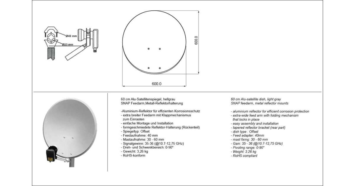 Offset acél parabola antenna 60 cm | Pepita.hu