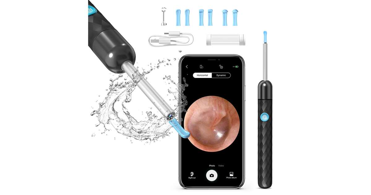 Smart Otoscope, fültisztító, 5MP Full HD kamera és LED fény, Wi-fi ...